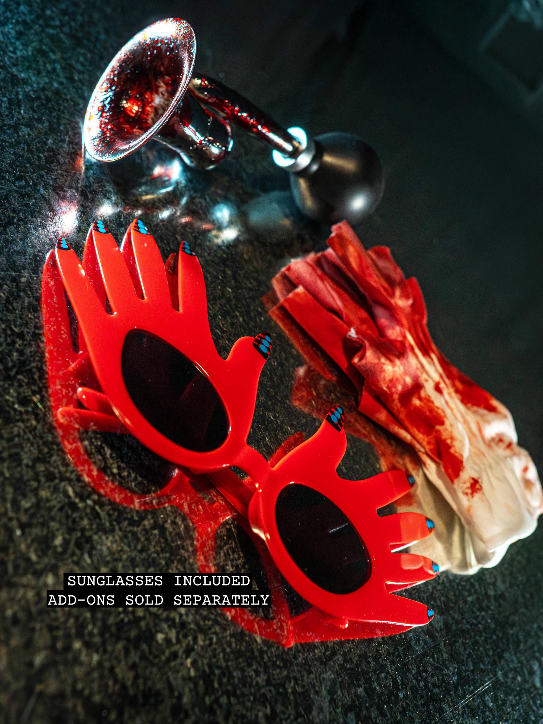 Terrifying Mime Clown Red Claw Sunglasses – Killer Clown Horror Costume ...