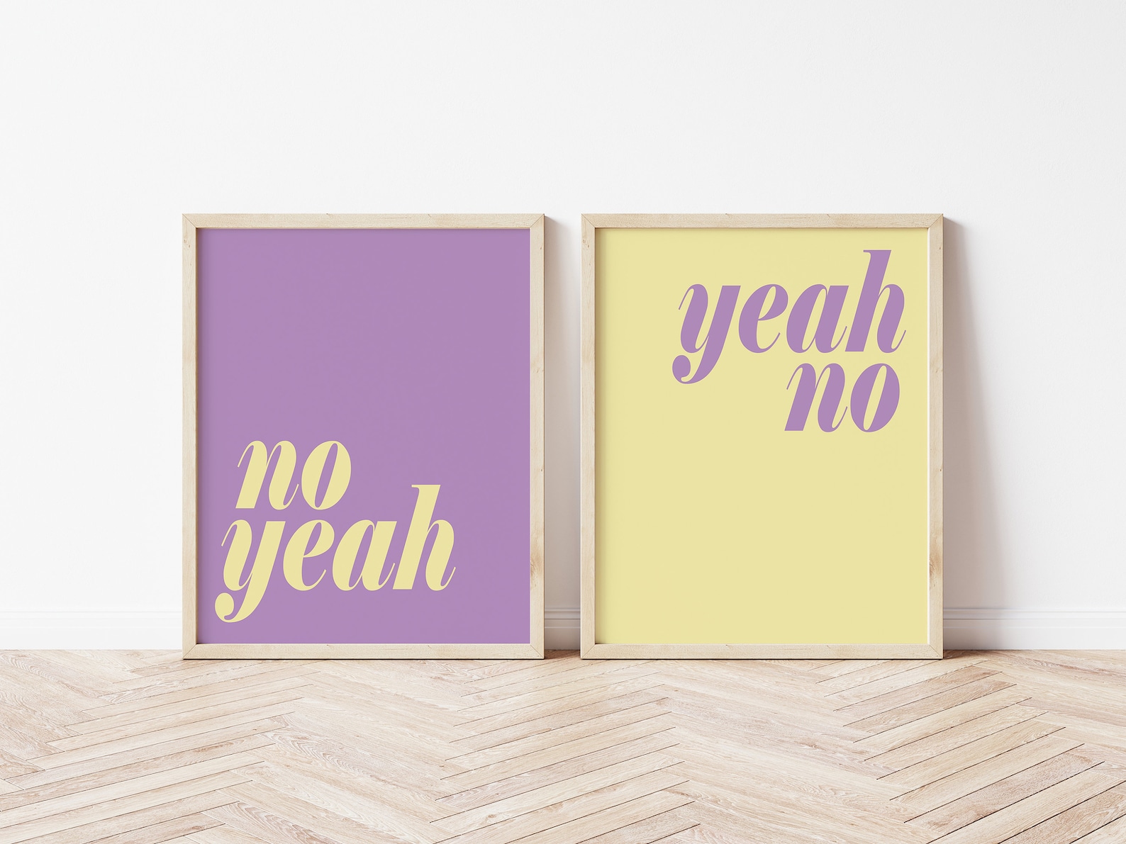 Yeah No Purple and Yellow Art Print Set Typography Print | Etsy