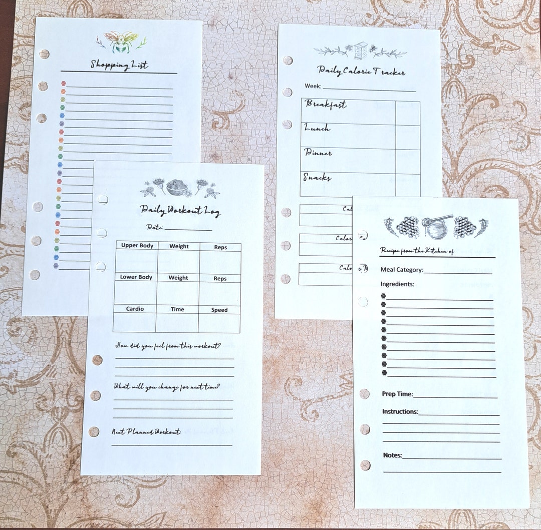 A6 Size Bee Themed Stationery 4 Various Bee Themed Sheets for Calorie ...