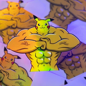 Macho Pikachu Sticker (gloss/holo) - Etsy