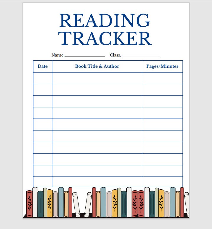 Reading Tracker Worksheet - Digital Download - Printable - Etsy