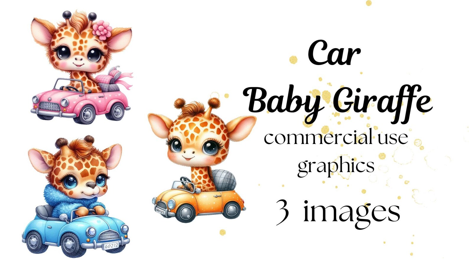 Baby Giraffe in Car Clipart Set – Pink, Blue & Yellow | Safari Jungle ...