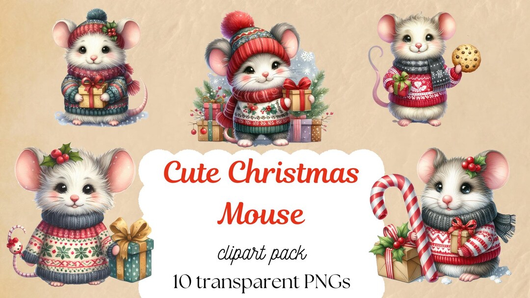 Christmas Mouse Clipart Set | 10 Holiday Mouse Pngs With Candy Canes ...