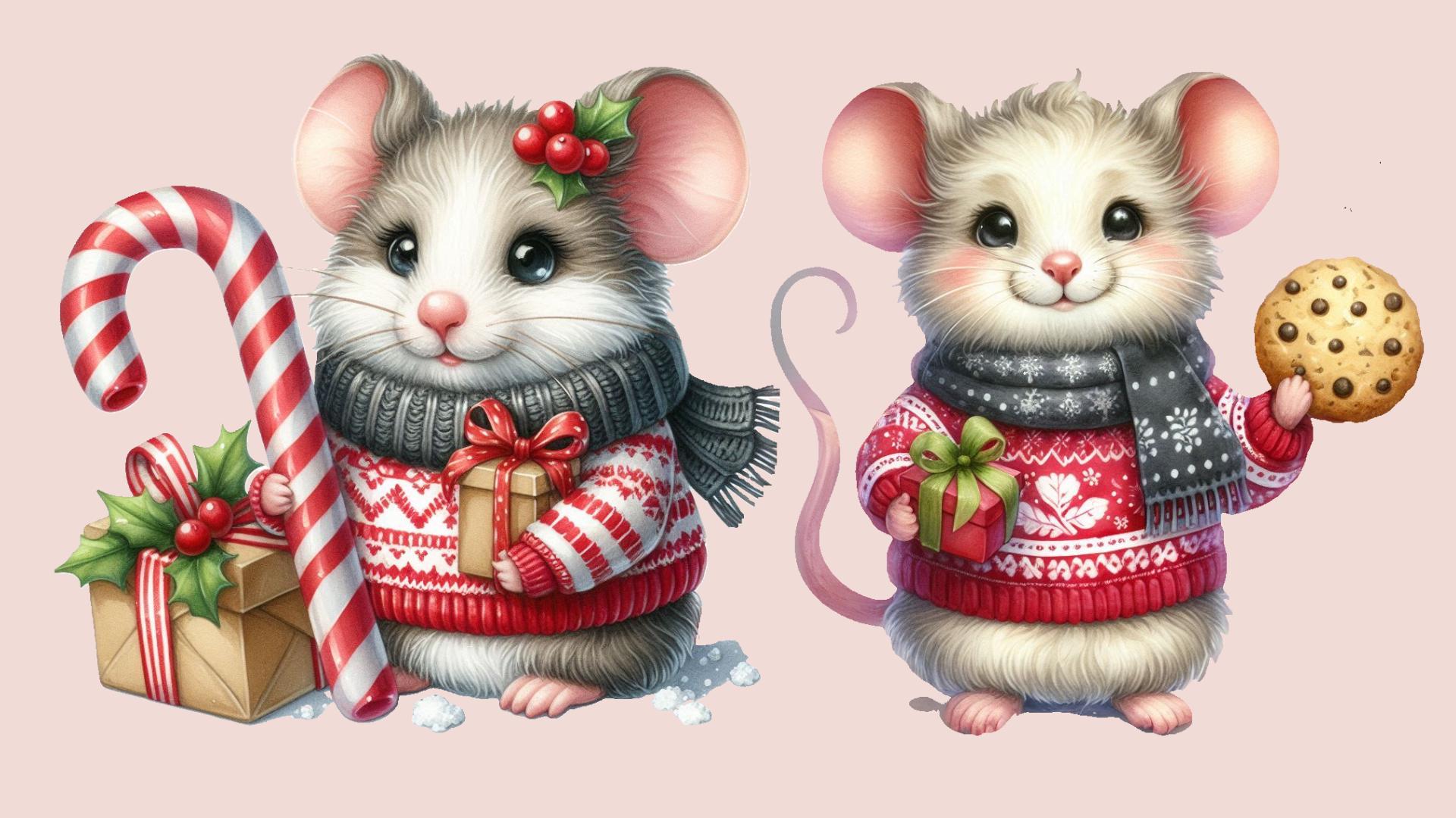 Christmas Mouse Clipart Set | 10 Holiday Mouse Pngs With Candy Canes ...