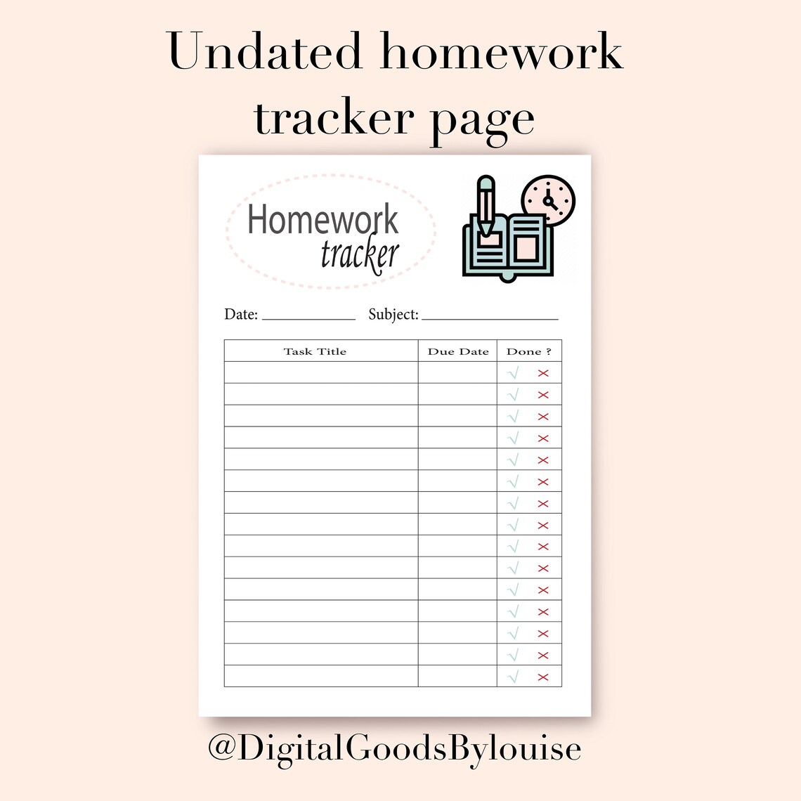 Printable homework tracker assignment tracker printable | Etsy