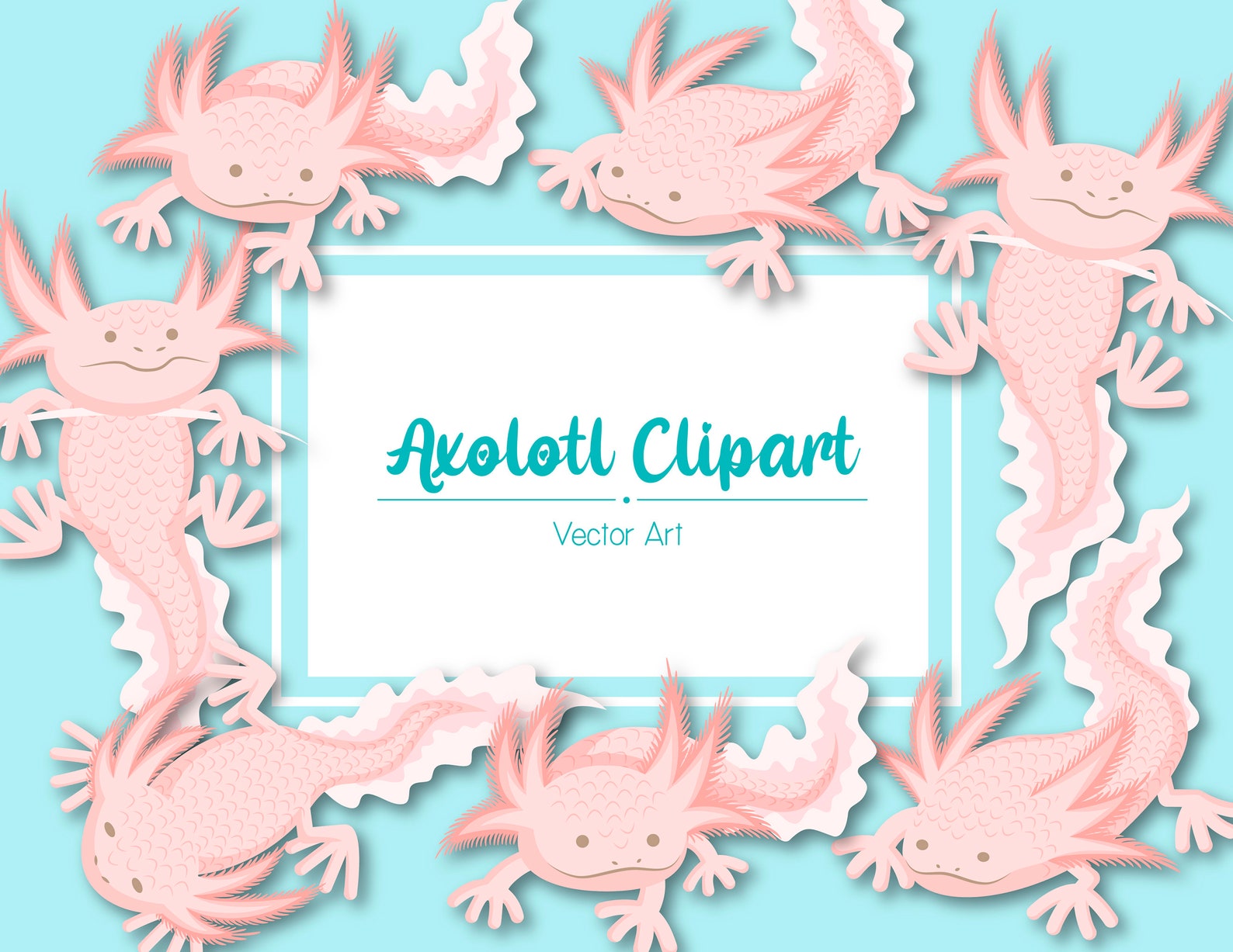 Cute Axolotl Clip art Set collection vector art digital | Etsy