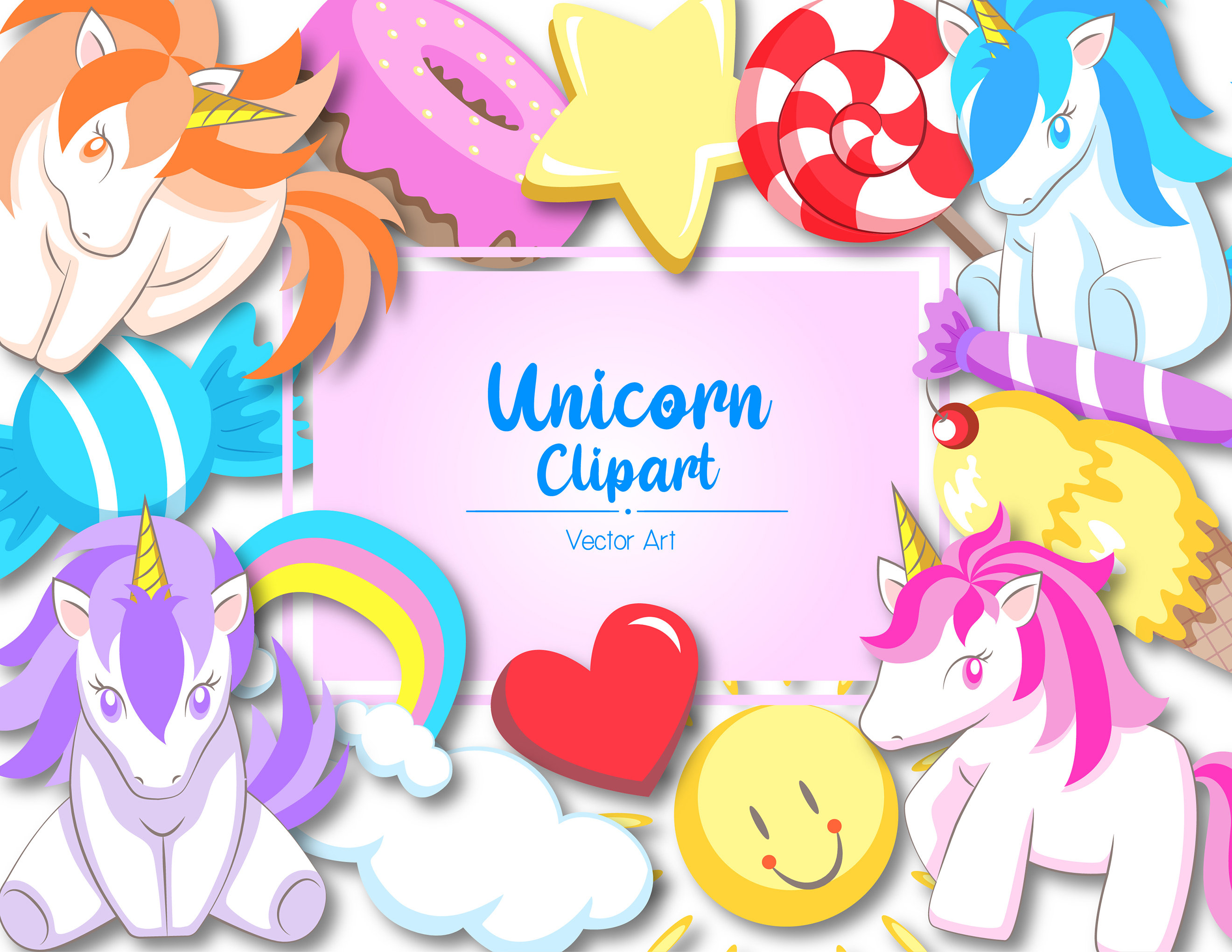 Cute Unicorn Clip Art Set Collection Vector Art Digital - Etsy