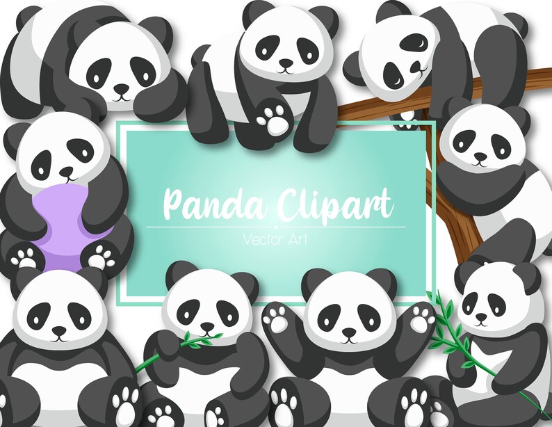 Cute Panda Clip Art, Set Collection, Vector Art, Digital File, Png, Jpg ...