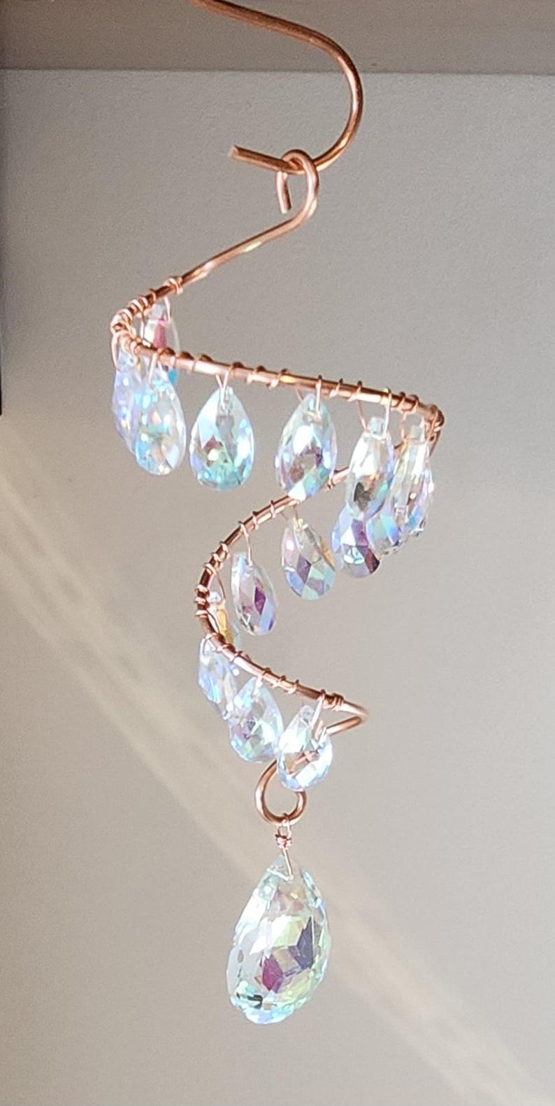 Mini Copper and Crystal Spiral Sun Catcher; Suncatcher; Rainbow AB ...