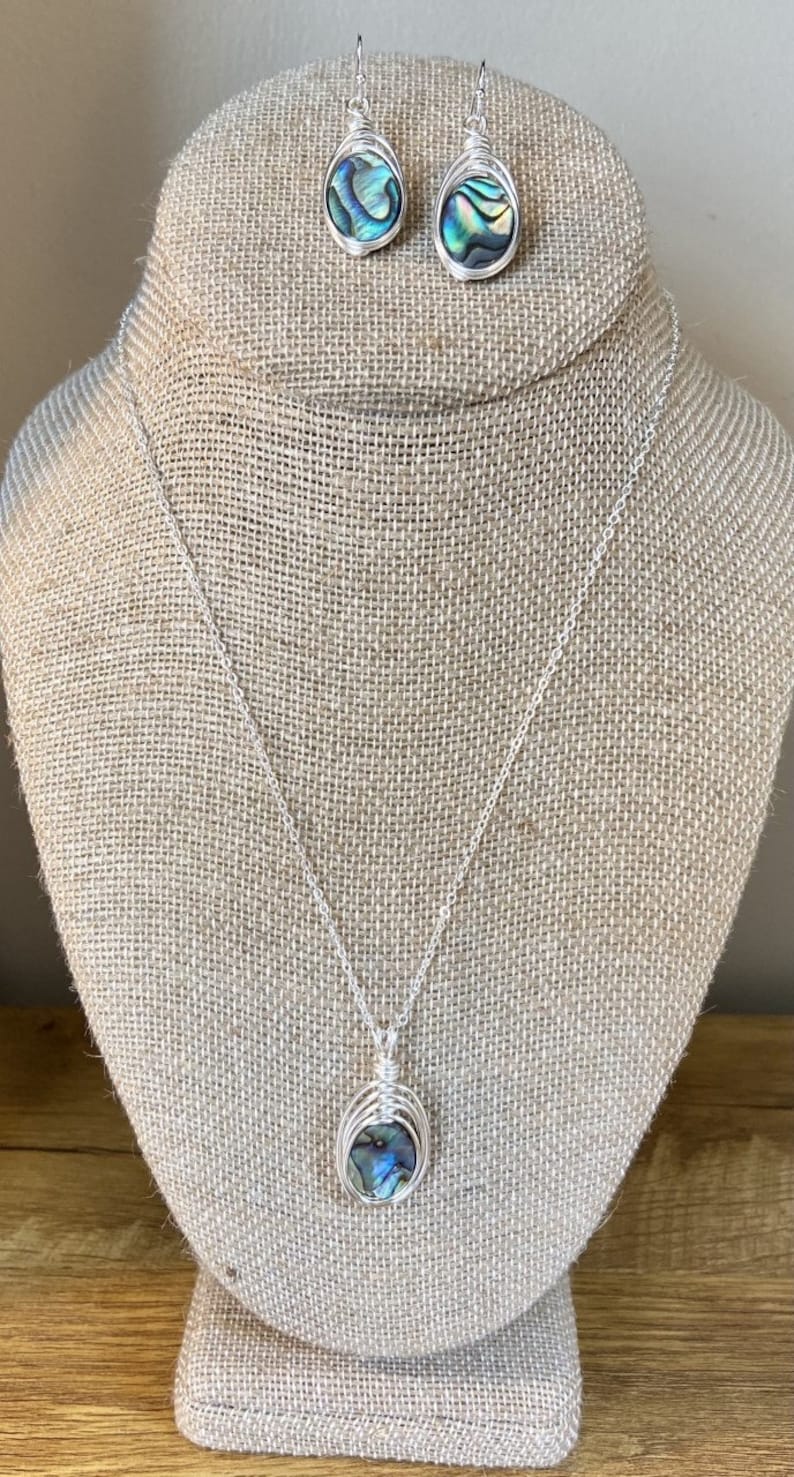 Abalone Shell Jewelry Set: Silver Necklace and Earrings - Etsy