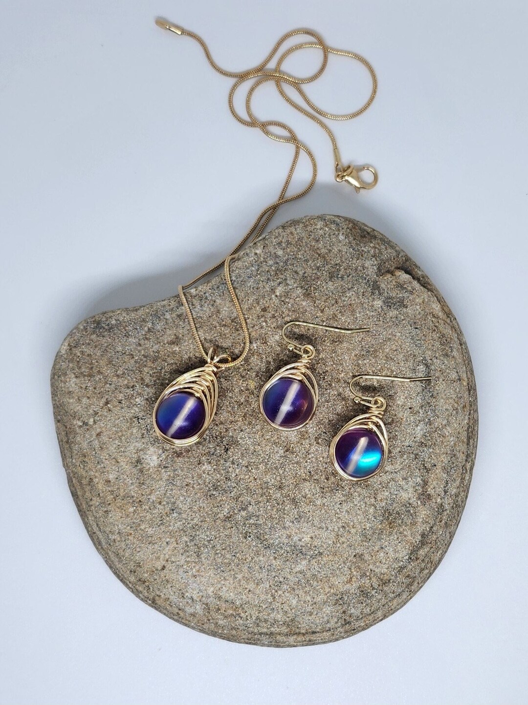 Purple Mermaid Glass Jewelry Set; Mermaid Glass Necklace and Earrings ...