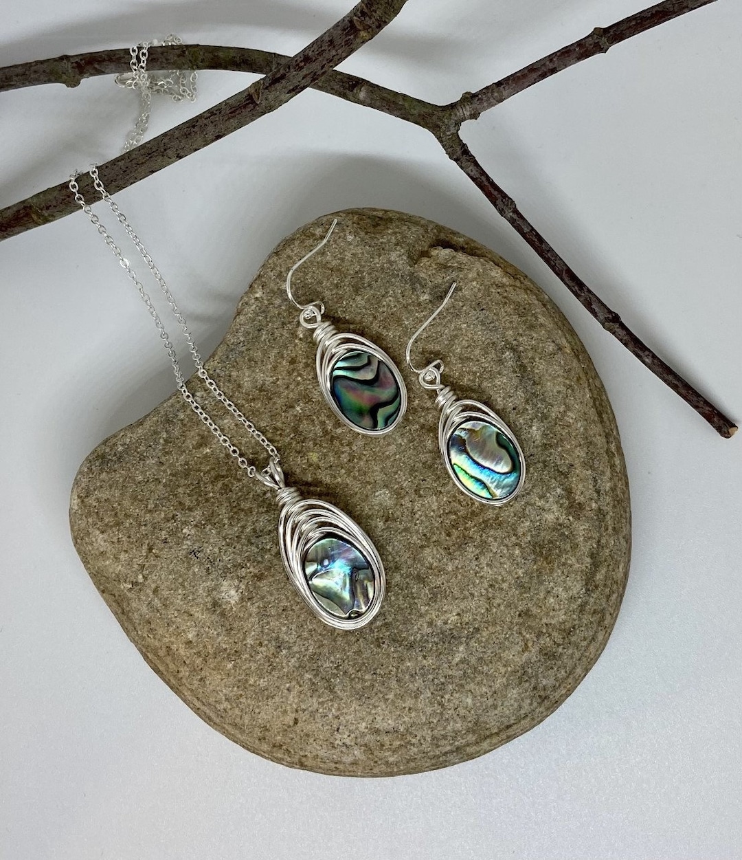 Abalone Shell Jewelry Set; Abalone Shell Necklace and Earrings; Jewelry ...