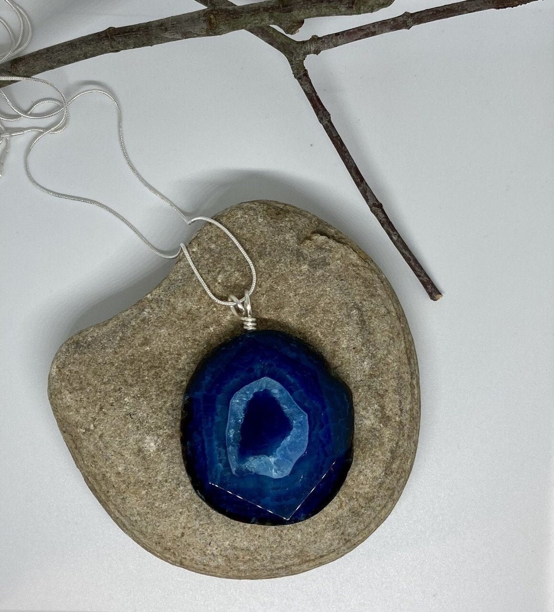 Freeform Blue Agate Stone Pendant, Statement Jewelry, Jewelry Gift ...
