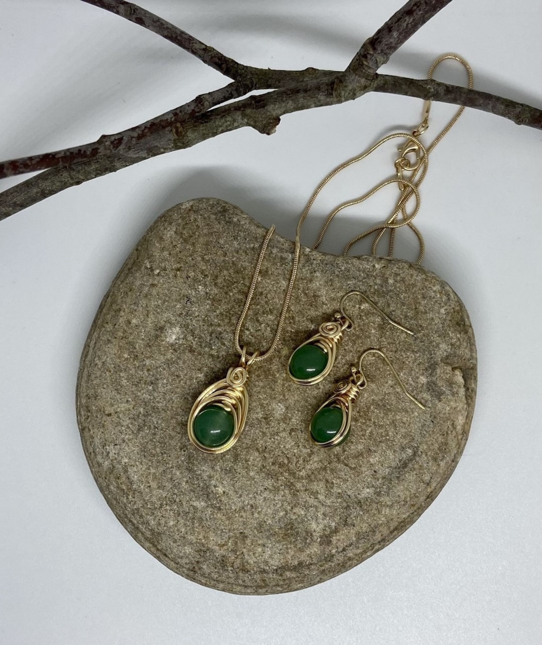 Natural Green Aventurine Jewelry Set; Jewelry Gift; Gold Jewelry ...