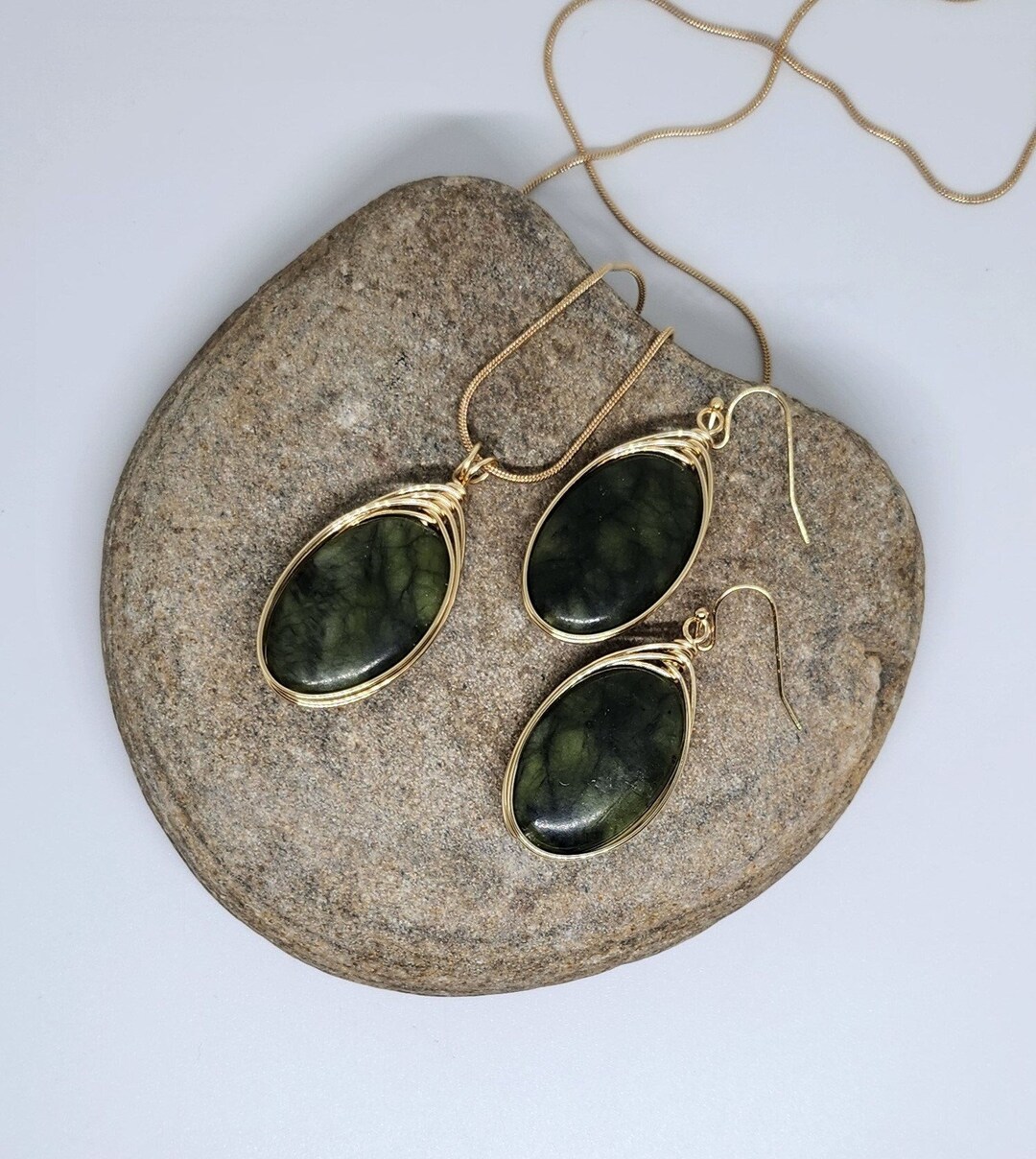 Connemara Marble Jewelry Set, Irish Green Stone Necklace and Earrings ...