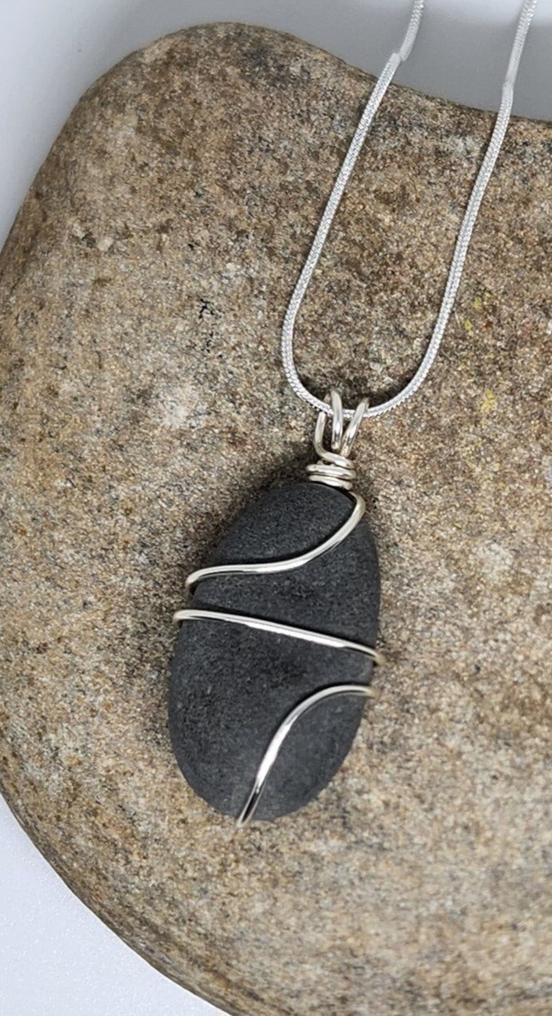 Wire Wrapped River Pebble Pendant, Minimalist Jewelry, Stone Jewelry ...