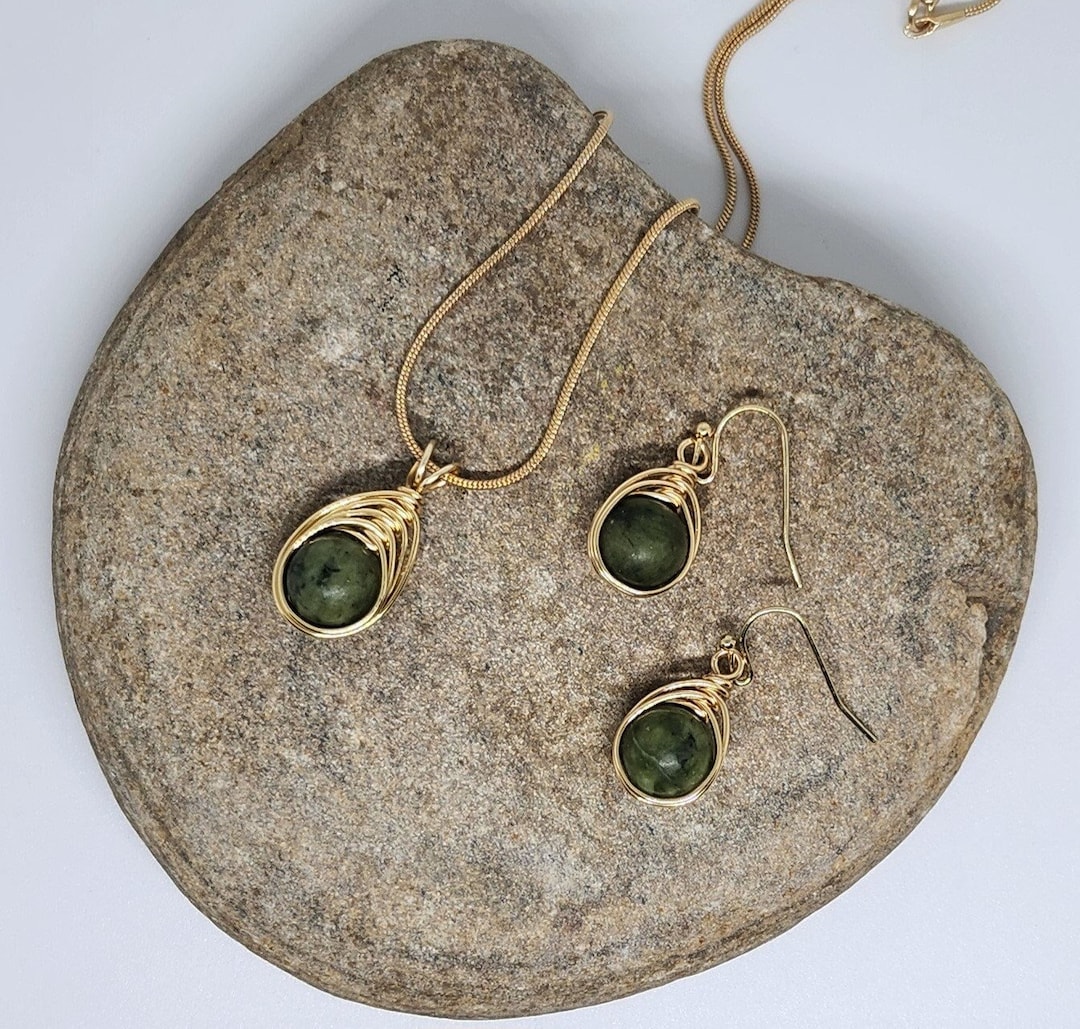 Genuine Irish Connemara Marble Jewelry Set, Necklace and Earrings Set ...