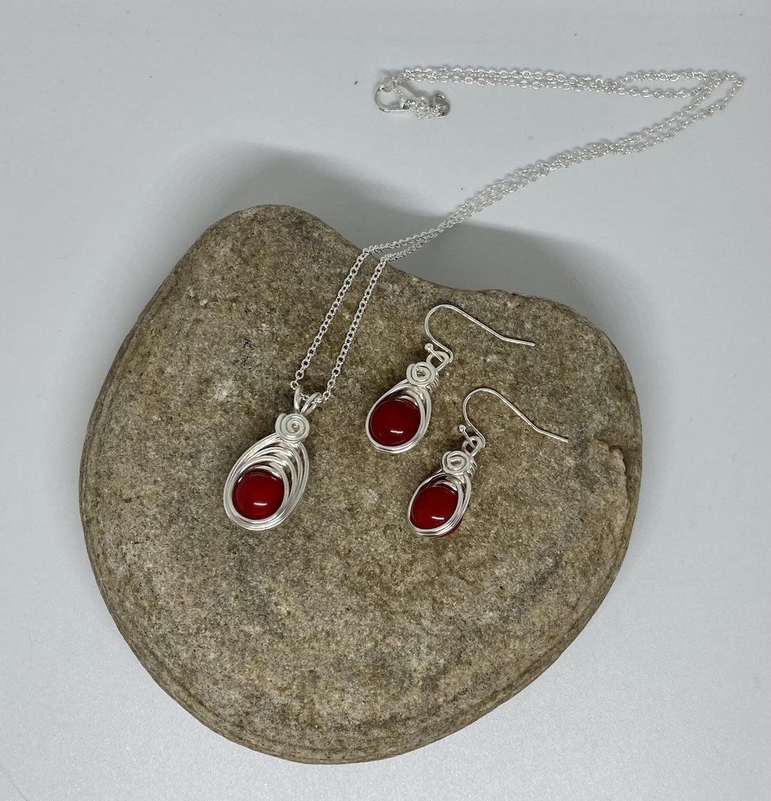 Genuine Red Coral Jewelry Set, Red Coral Pendant, Jewelry Gift, Red ...