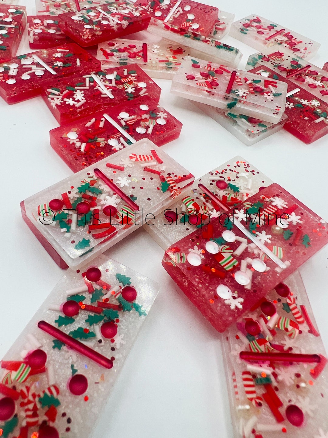 Handmade Resin Christmas Dominoes Classic Family Board Tile Game Red ...