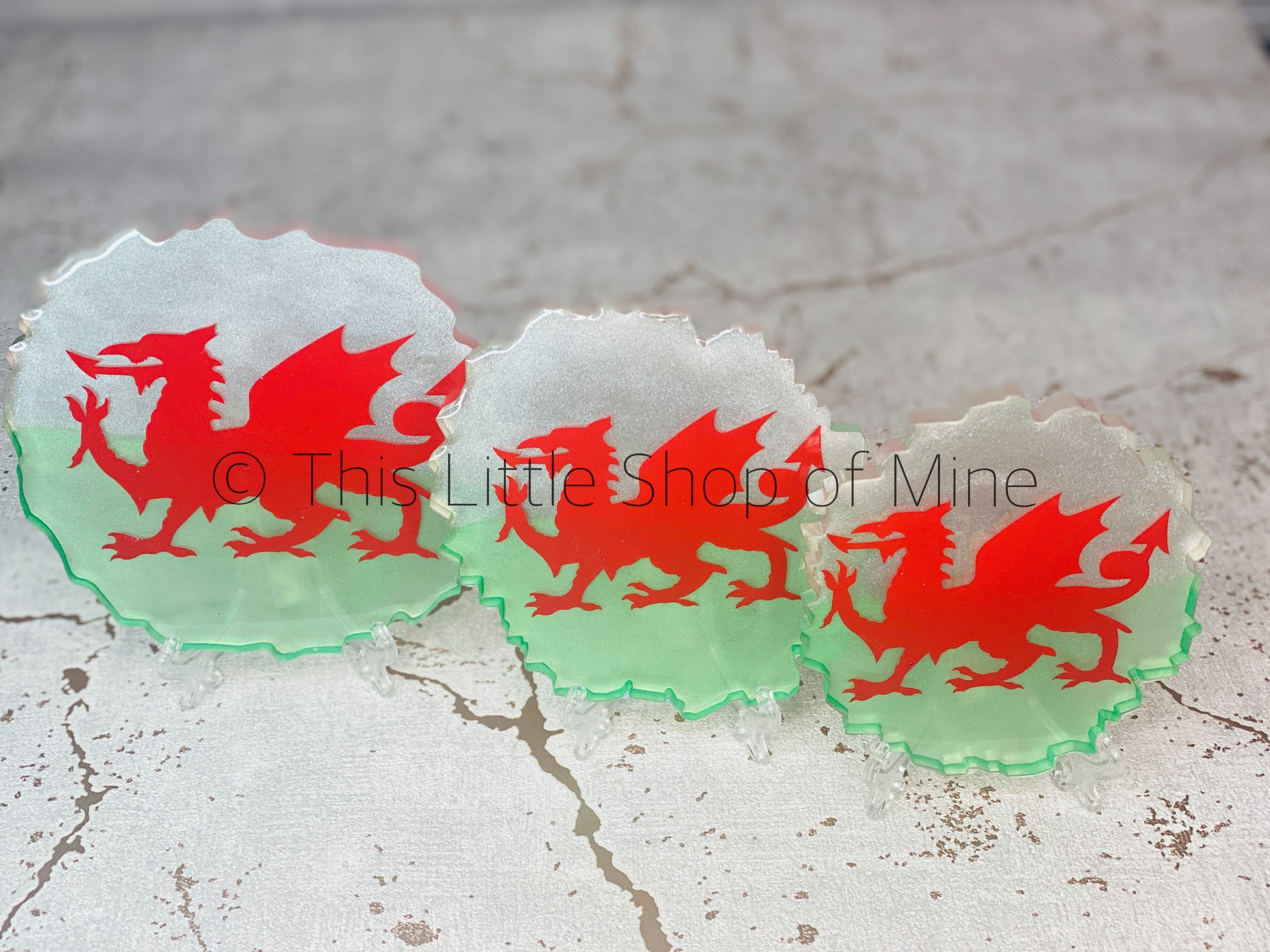 Handmade Welsh dragon coasters celebrating wales st Davids | Etsy