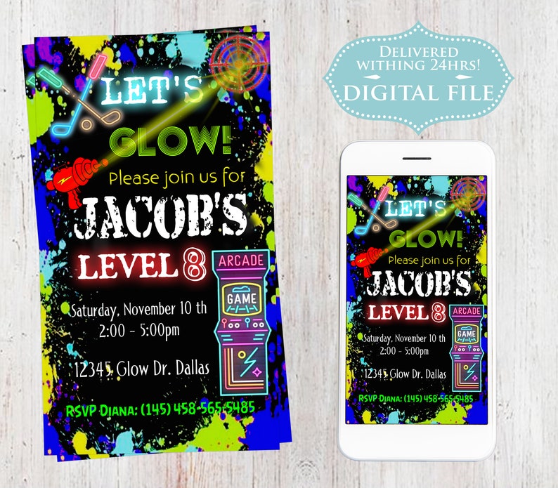 Digital Video Game invitation Game Over Gamer Birthday invitation Board ...