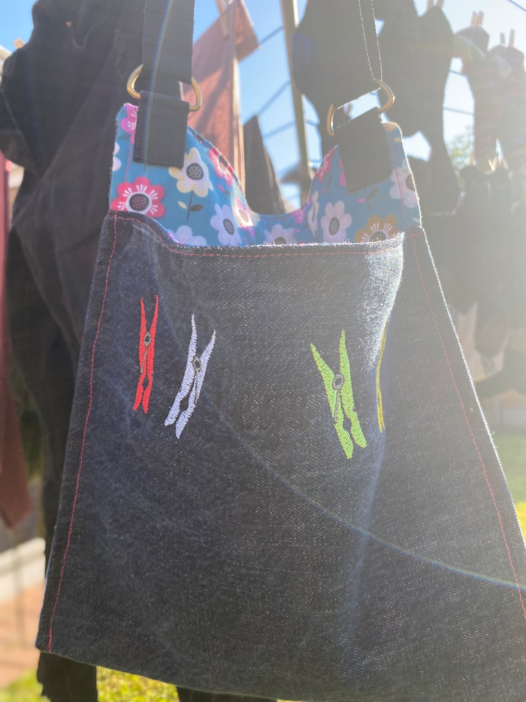 Adjustable Peg Bag With Wooden Pegs - Etsy UK