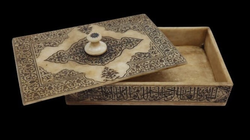 Rare Mughal Islamic Handengraved Stone Box Inscribed Quran Verses ...