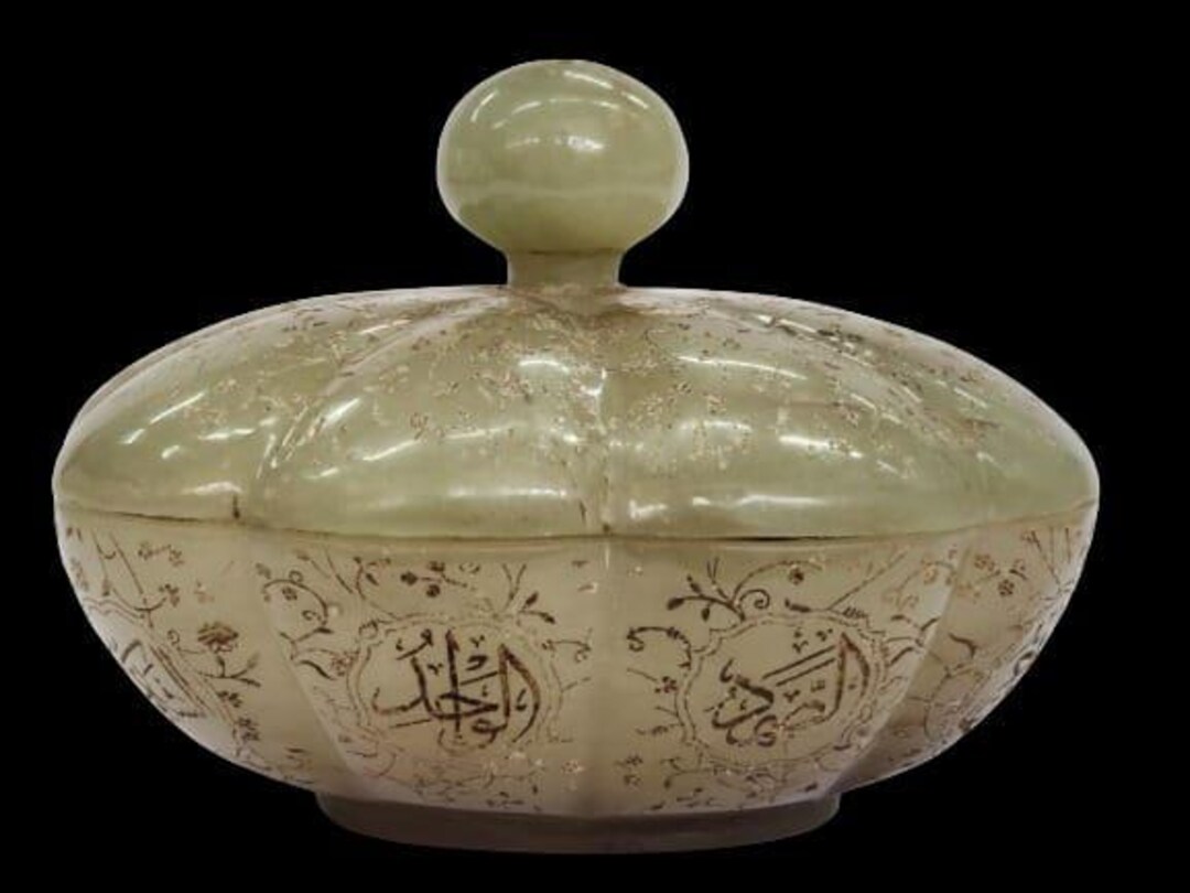 Rare Islamic Mughal Handengraved Stone Box Inscribed With Quran Verses ...