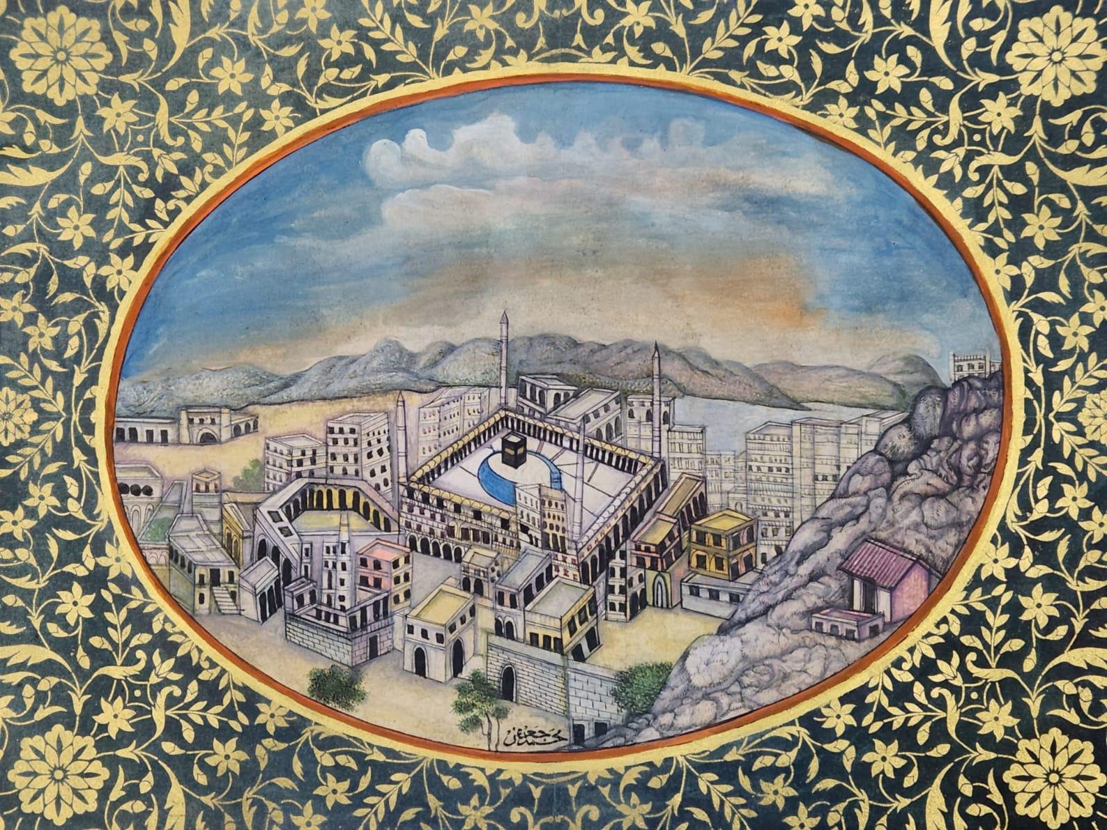 Rare Islamic Ottoman Handmade Painting Depicting Architectural View of ...