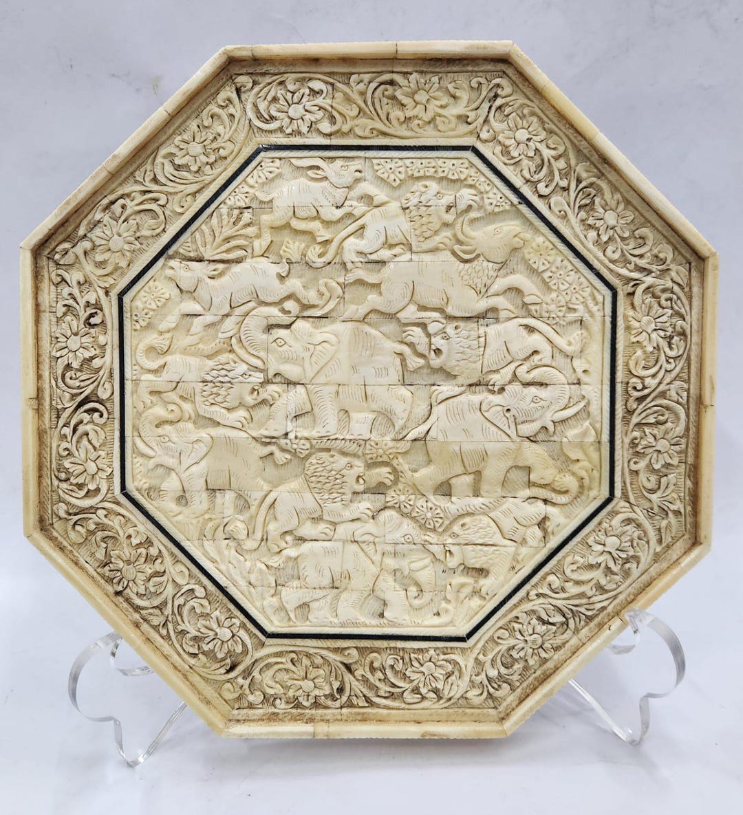 Antique Mughal Islamic Art - Handcarved Camel Bone Panel - Hunting ...