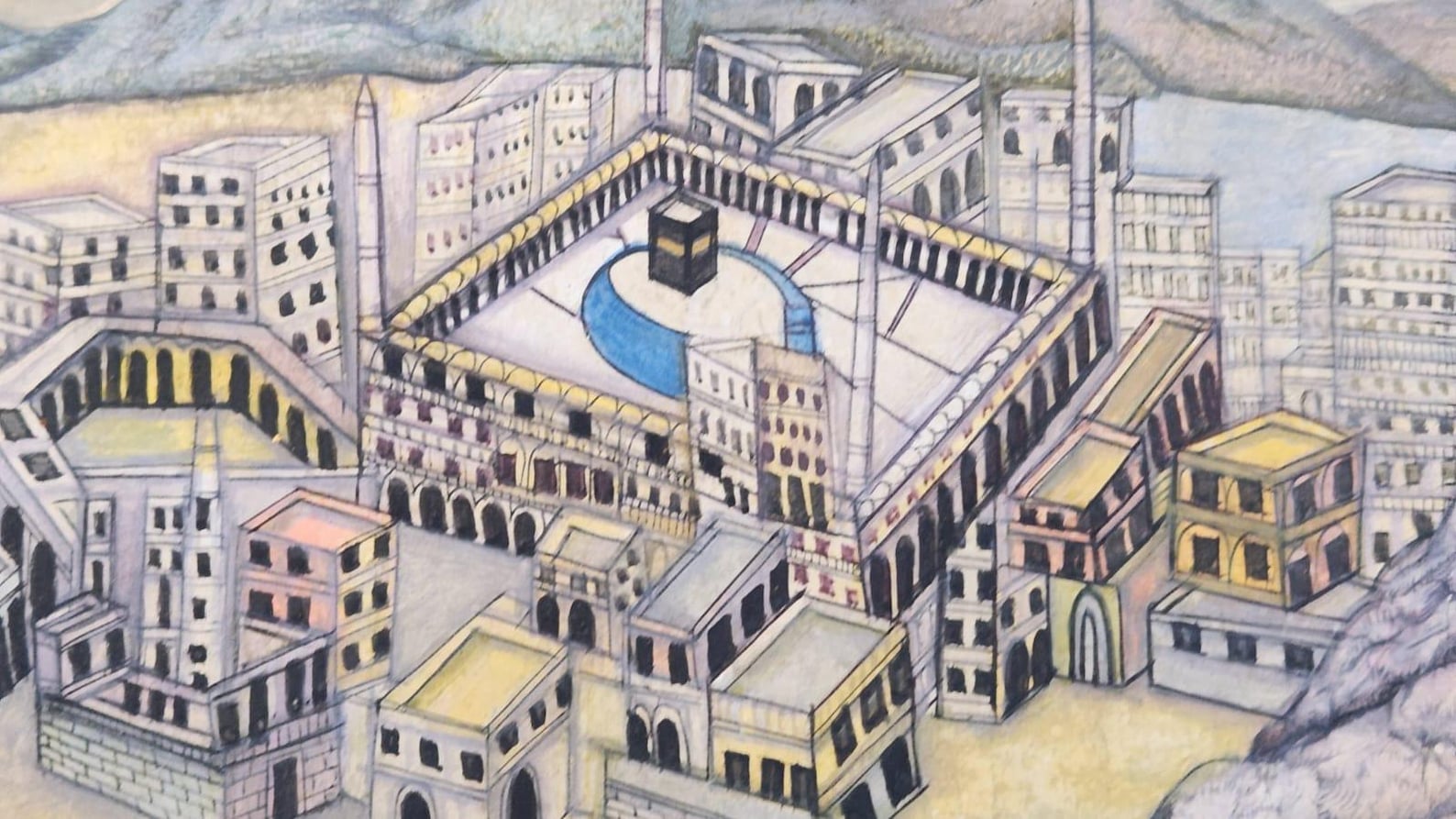 Rare Islamic Ottoman Handmade Painting Depicting Architectural View of ...