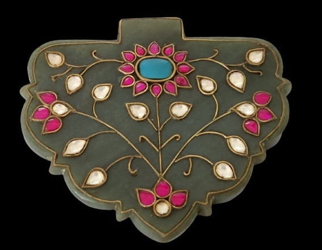 Rare Islamic Mughal Handmade Jade Stone Pendant Studded With Precious ...