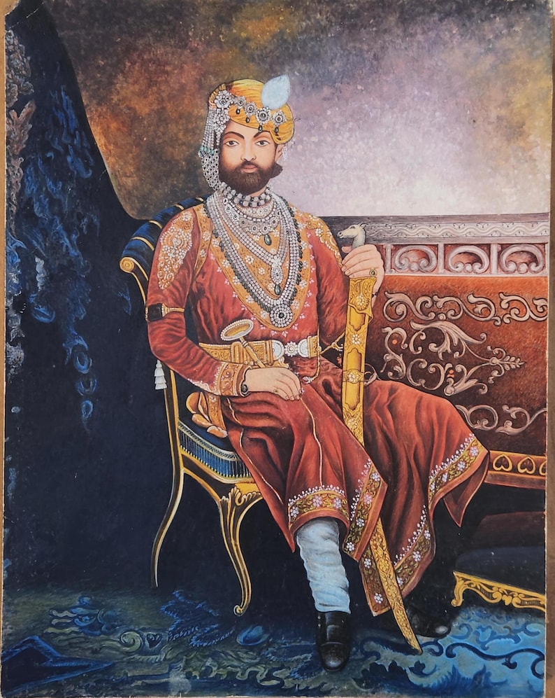 Very Rare Sikh Hand Painted Photograph of Maharaja Sawai Bhawani Singh ...