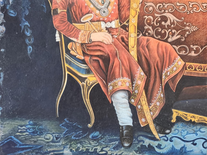 Very Rare Sikh Hand Painted Photograph of Maharaja Sawai Bhawani Singh ...