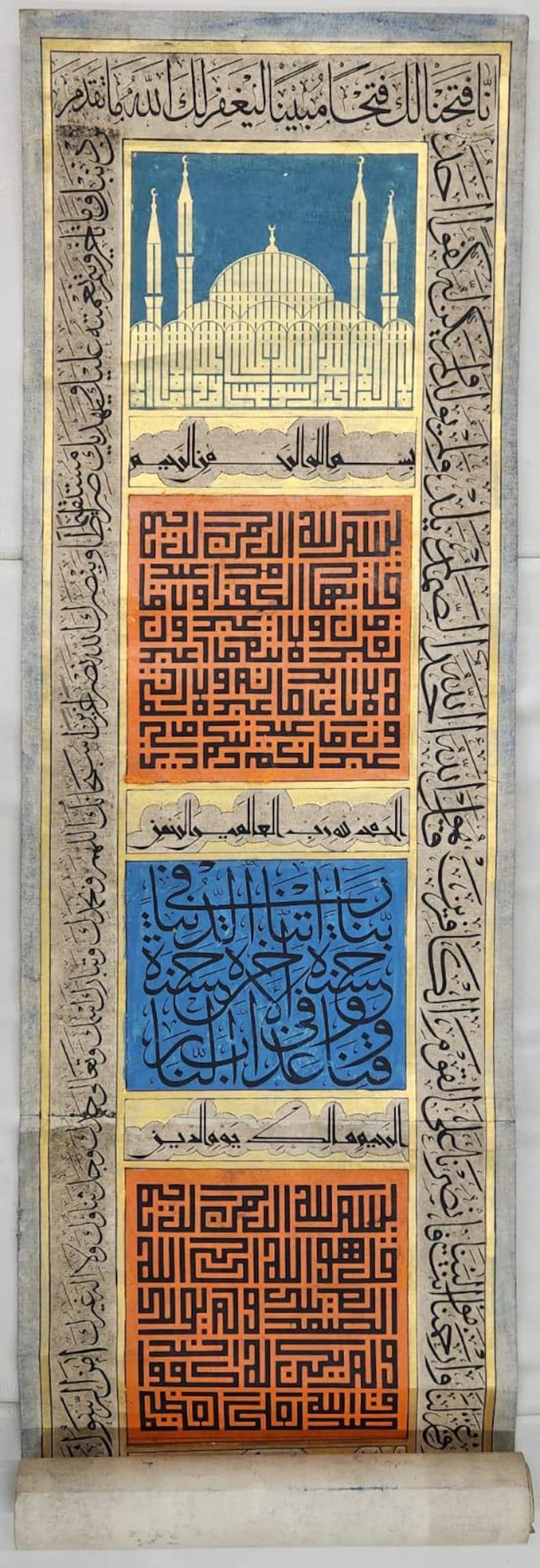 Rare Islamic Ottoman Hanwritten Scroll Quran Verses in Thuluth & Kufic ...