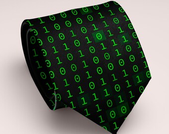 Computer Binary Code Tie Gift for Him, Computer Science Gift for Programmer, Matrix Necktie for ...