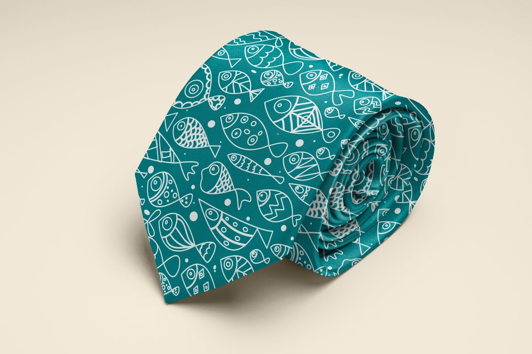Abstract Fisherman Tie for Men Fish Necktie Gift for Fishermen Tie for ...