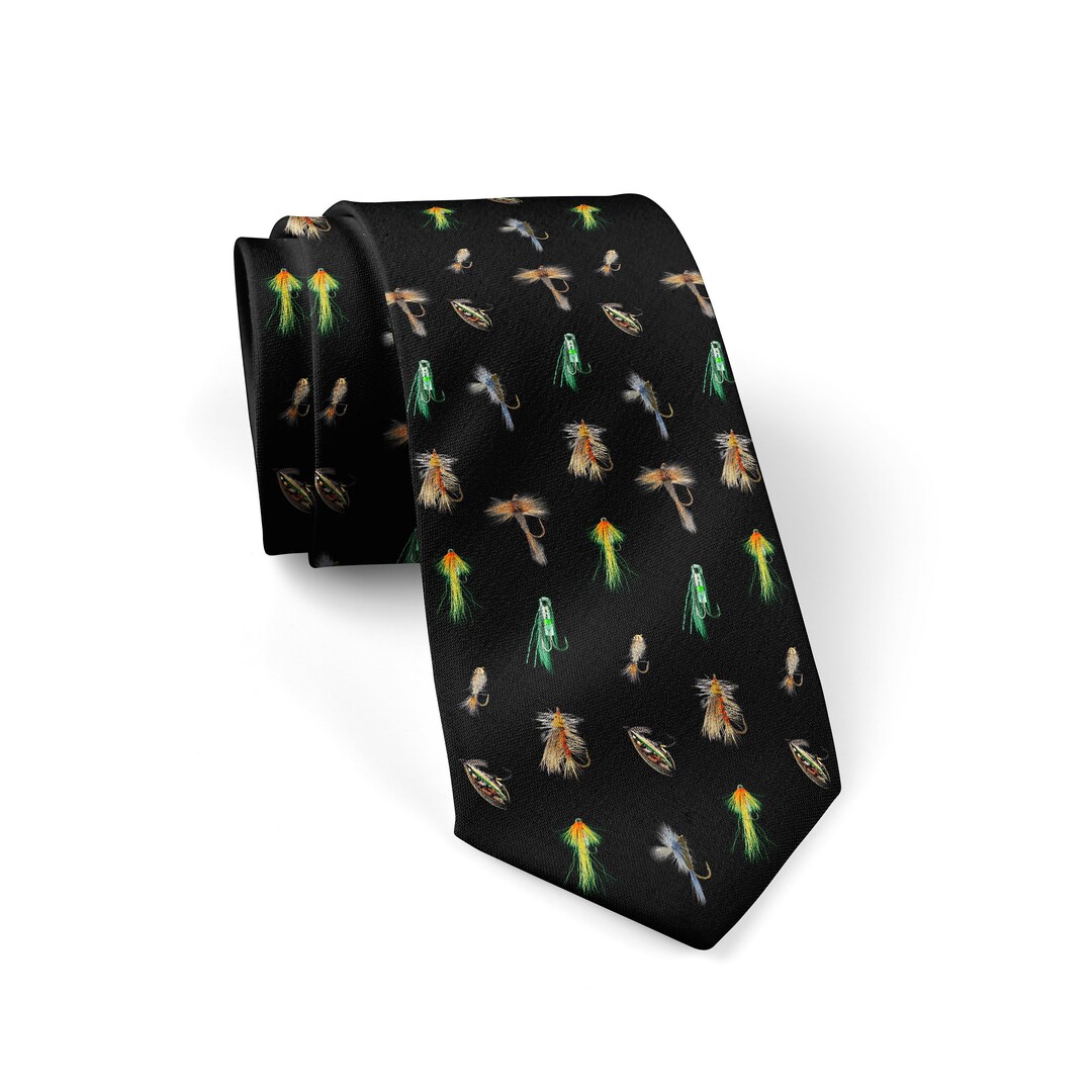 Fly Fishing Tie, Fishing Lover Tie, Fish Necktie for Him Fisherman's ...