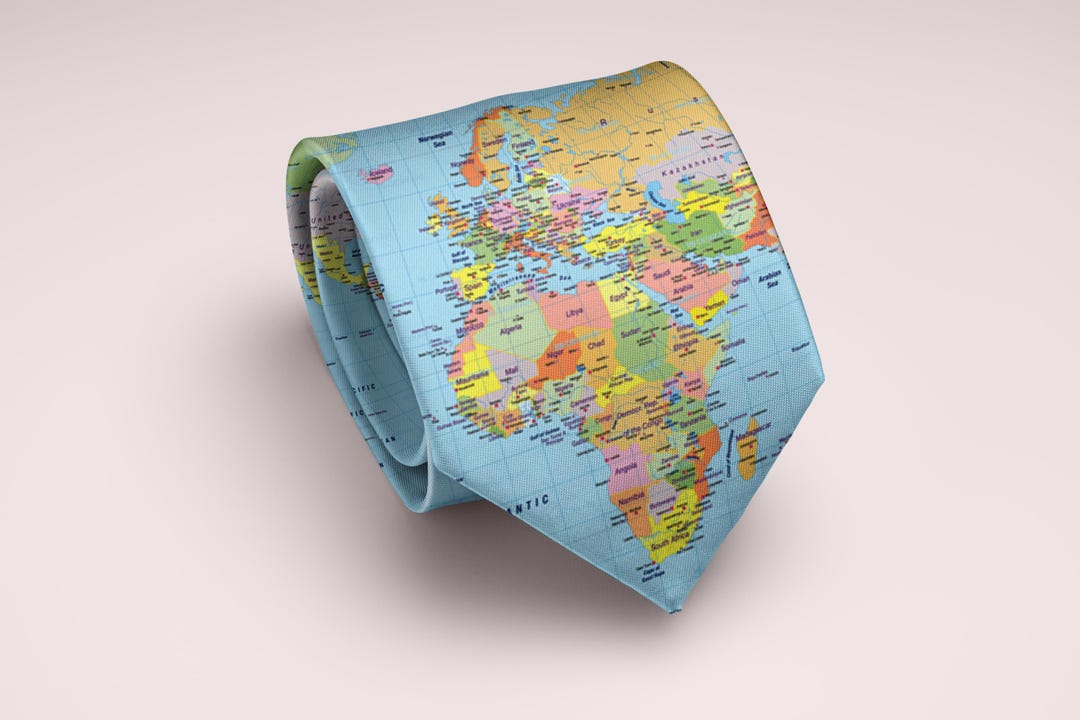 World Map Tie – Geography Teacher Gift, Explorer Necktie for Map Lovers ...