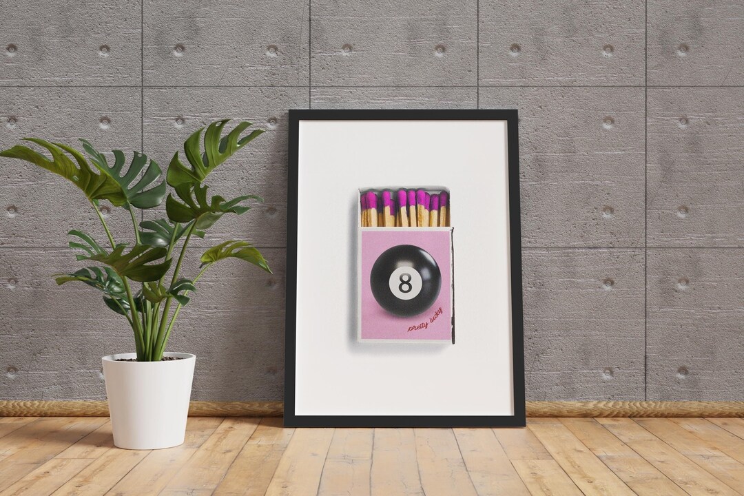Trendy 8 Ball Matchbox Print, Vintage Pool Ball Poster, Bar Cart Decor ...