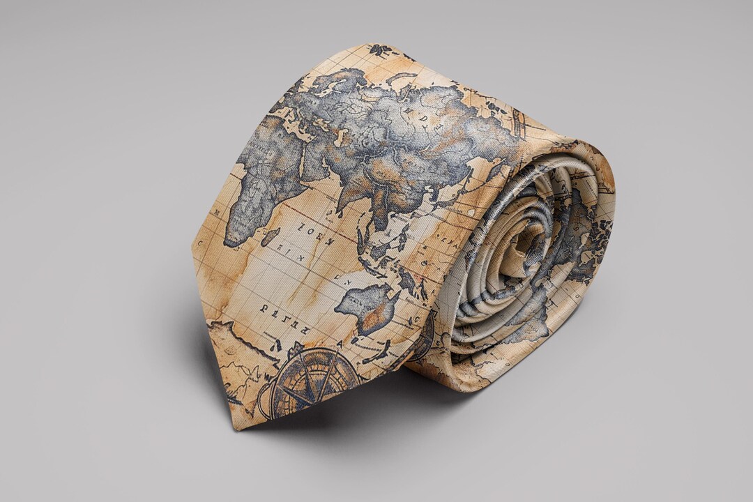 Antique World Map Tie – Aged Compass Necktie Gift for History Lovers ...