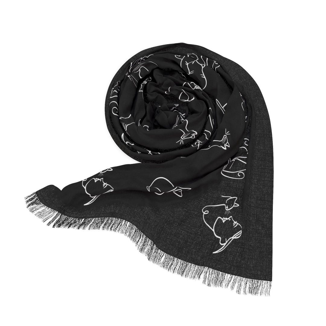 Cat Lovers Scarf | Line Art Cat Print Scarf | Minimalist Cat Scarf ...