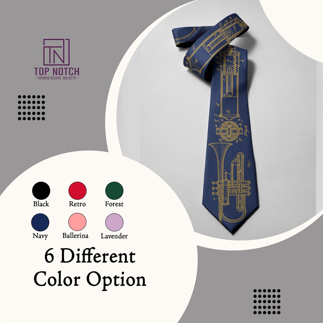 Trumpet Tie Music Teacher Gift Blueprint Necktie Jazz Band Wedding ...