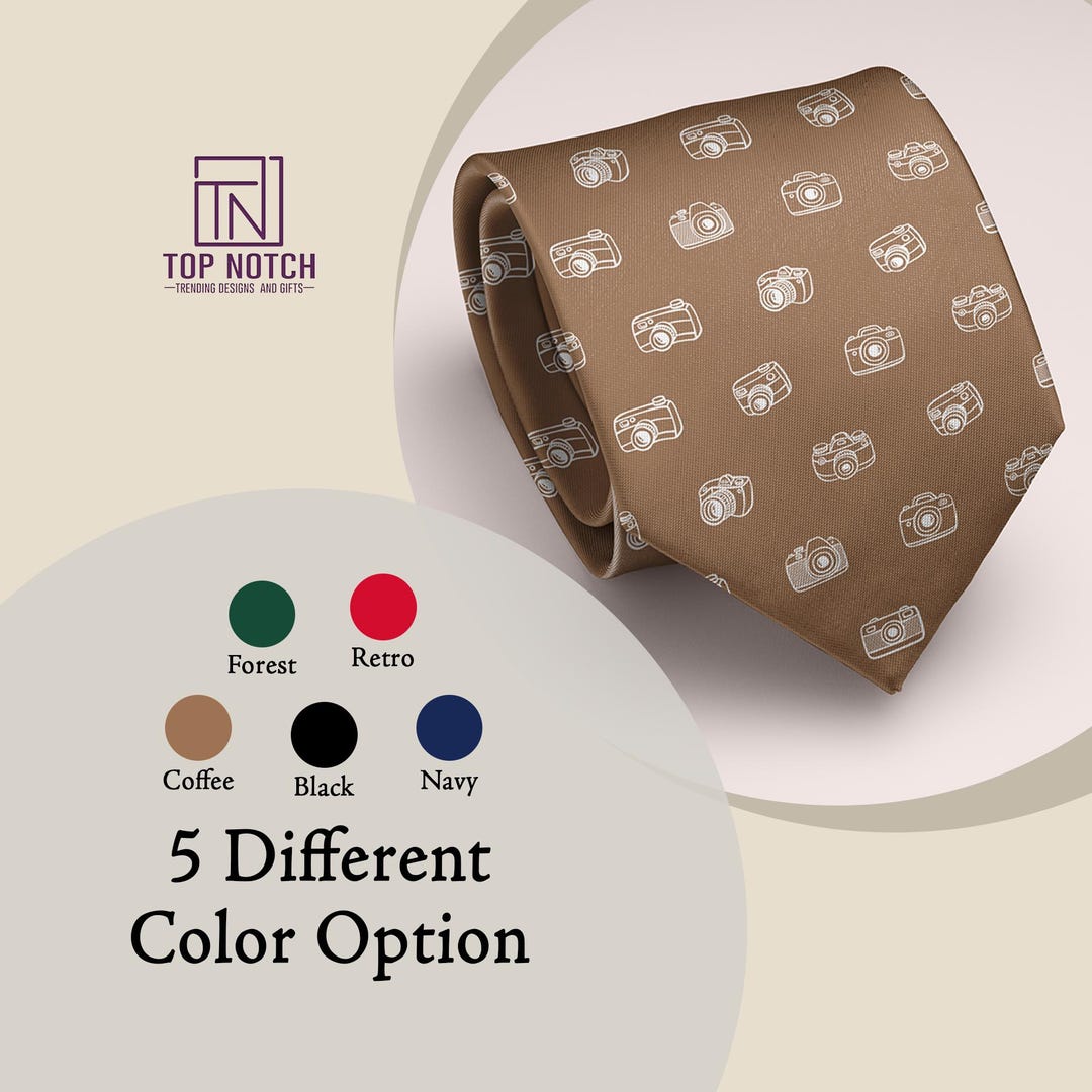 Camera Tie Photography Gift Film Lover Necktie Retro Camera Pattern ...