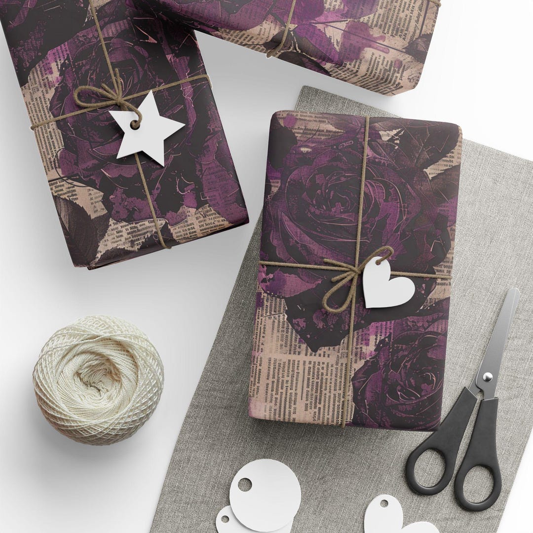 Purple Gothic Rose Wrapping Paper Halloween Floral Dark Gothic Wrapping ...