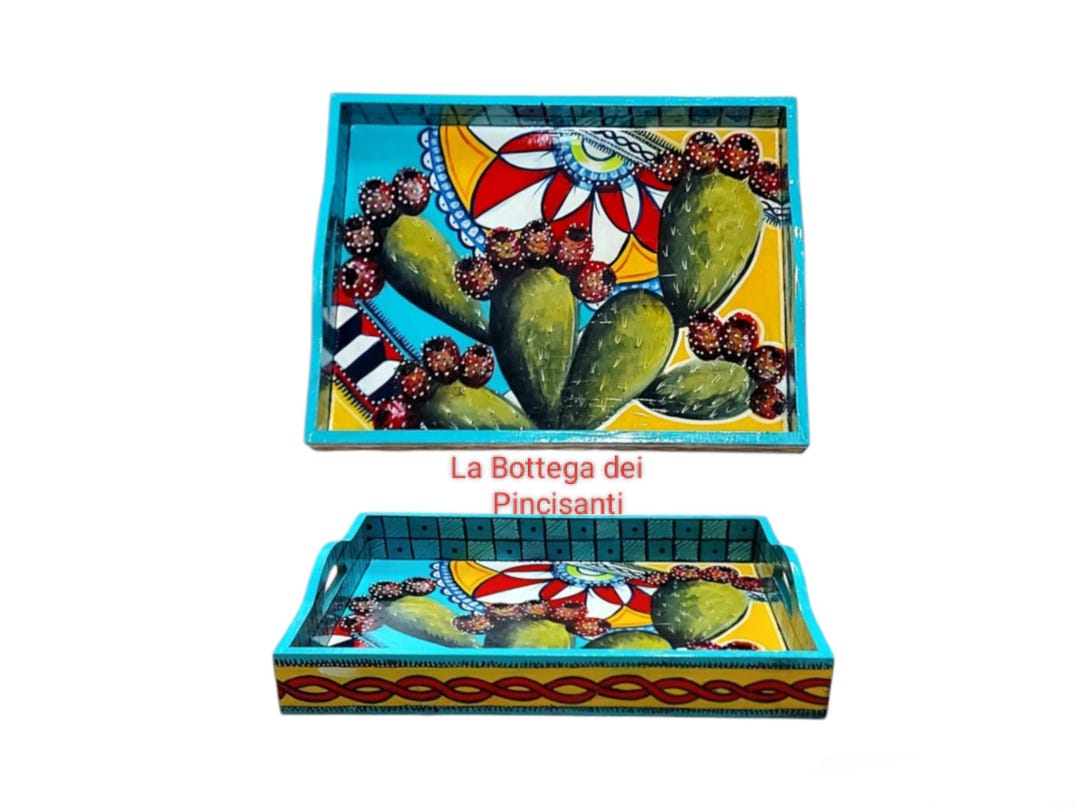 Sicily Tray in Hand-painted Wood With Typical Sicilian Designs Prickly ...