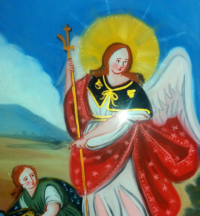 Painting on Glass, Tobit and the Angel Raphael, Sicily Sacred Popular ...
