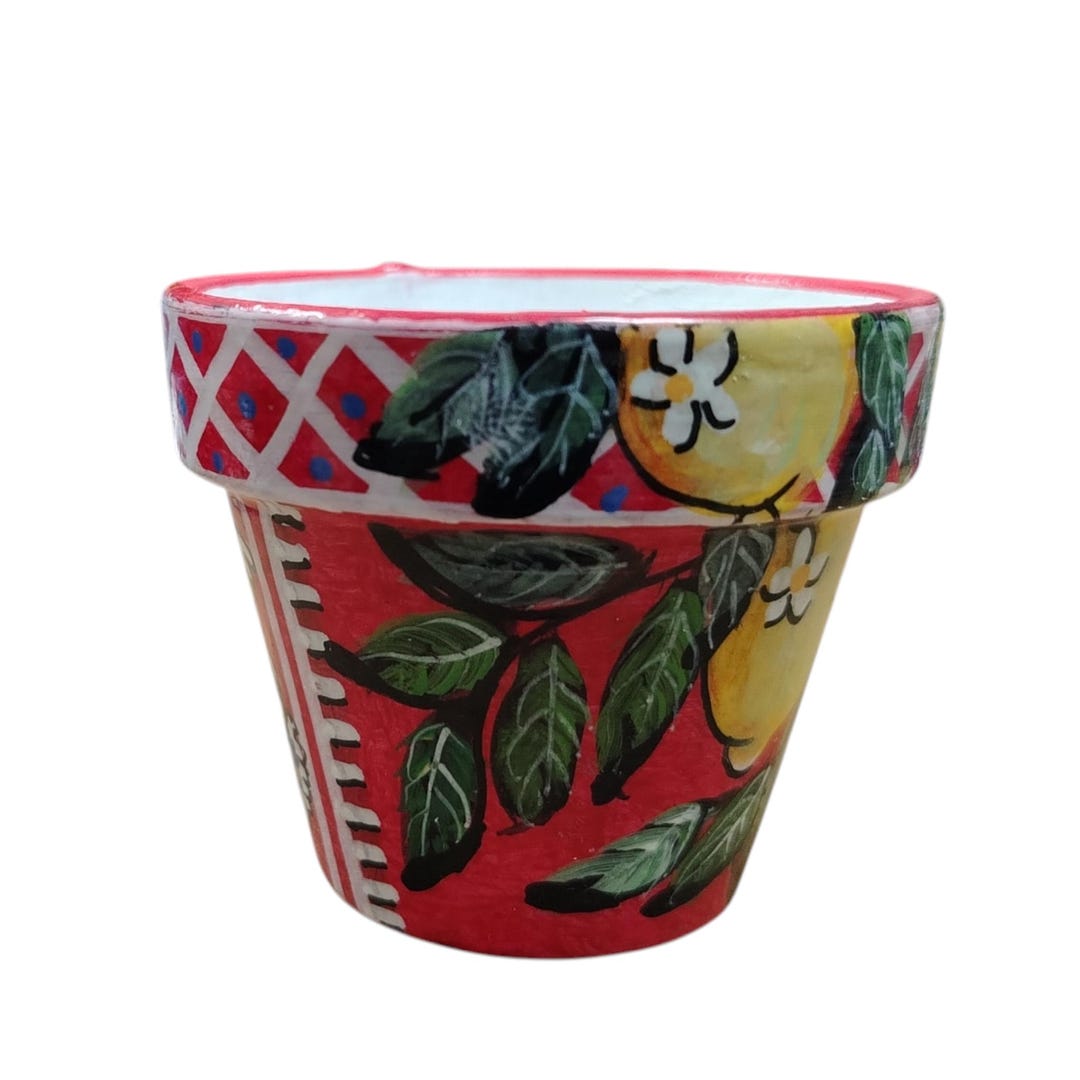 Terracotta Planter With Lemons and Hand-painted Sicilian Designs ...