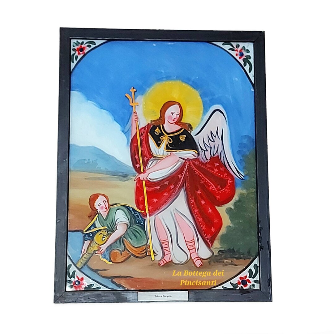 Painting on Glass, Tobit and the Angel Raphael, Sicily Sacred Popular ...