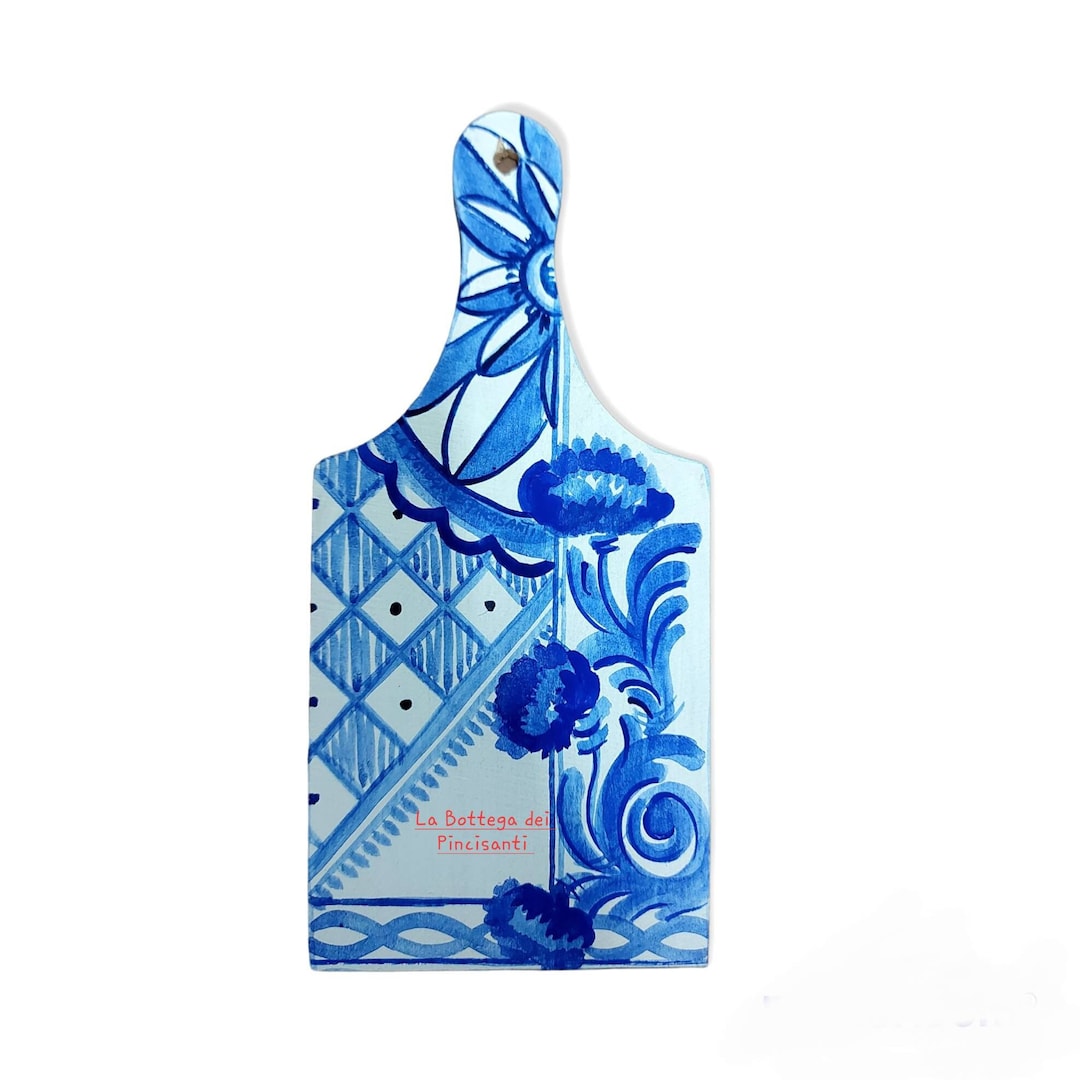 Hand-painted Wooden Cutting Board With Blue Sicilian Designs, Hanging ...
